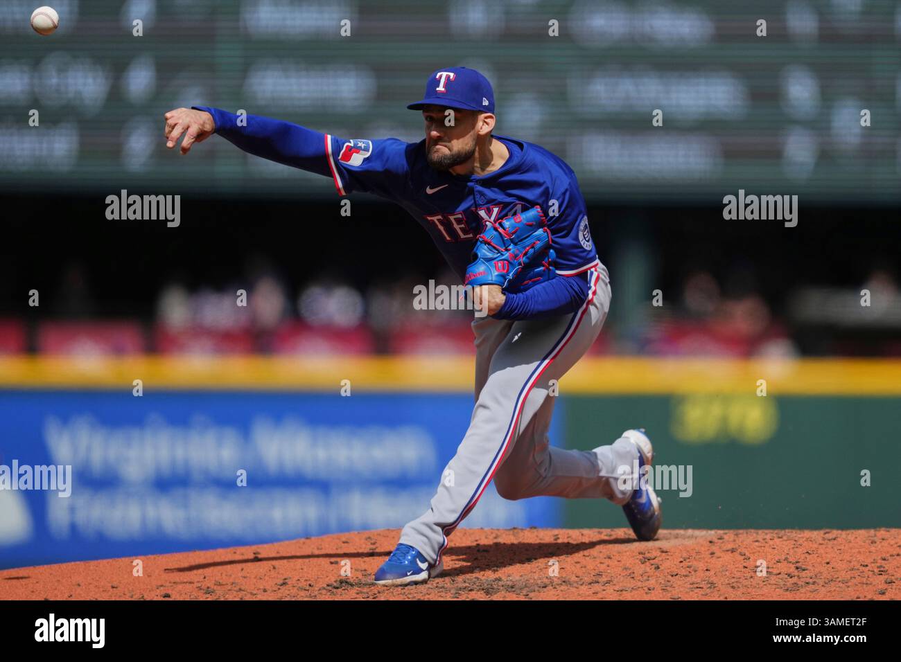 Texas Rangers Starting Pitcher Nathan Eovaldi Throws Against The