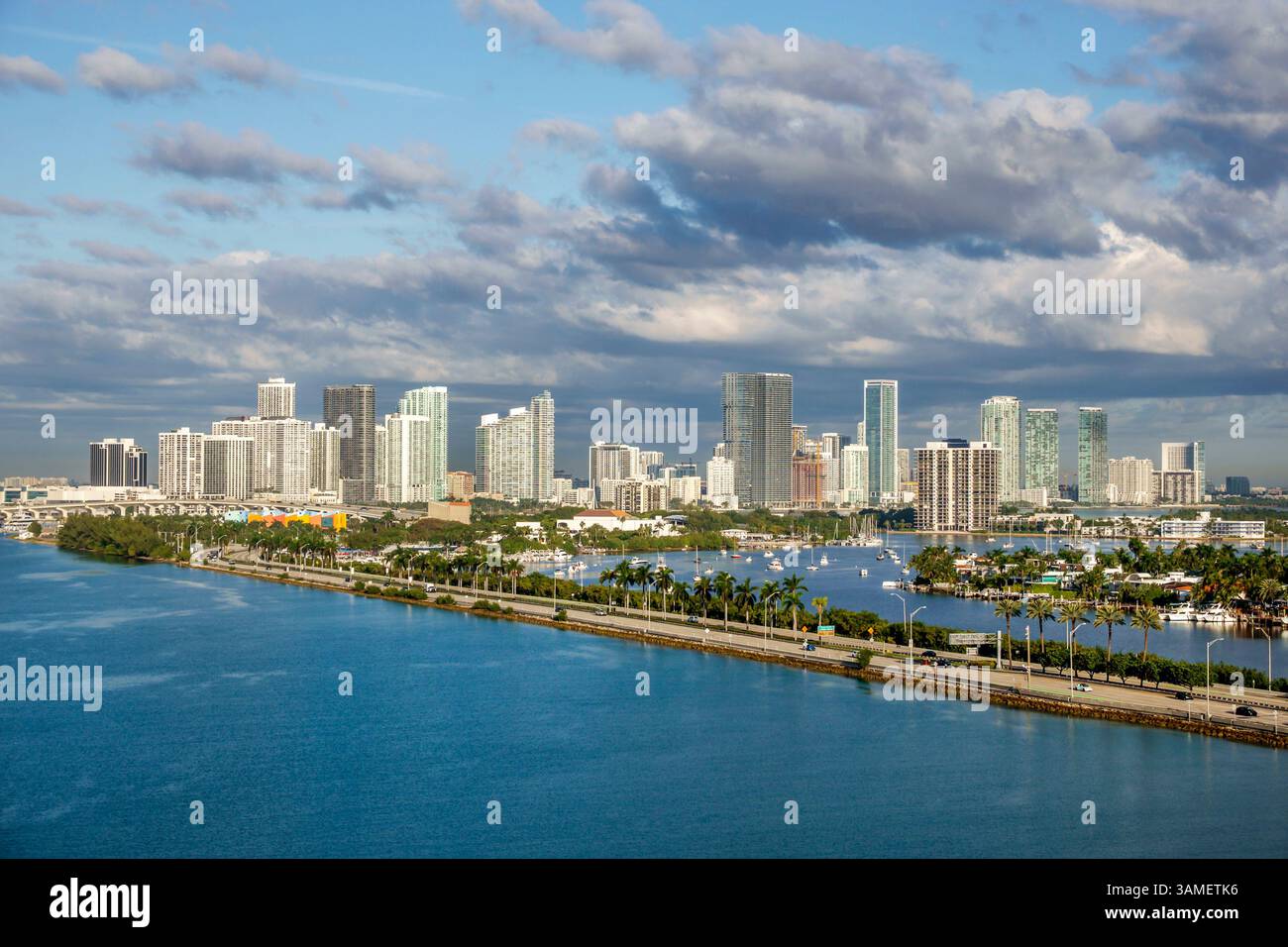 Miami Florida,Edgewater Biscayne Bay,MacArthur Causeway,high rise ...