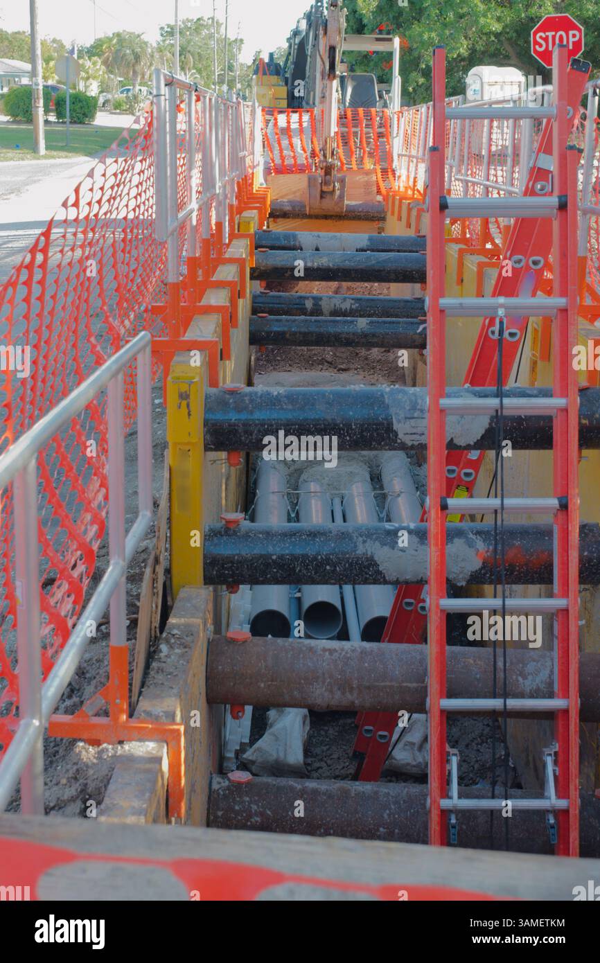 Urban Construction Worksite Featuring Excavation and Utility ...