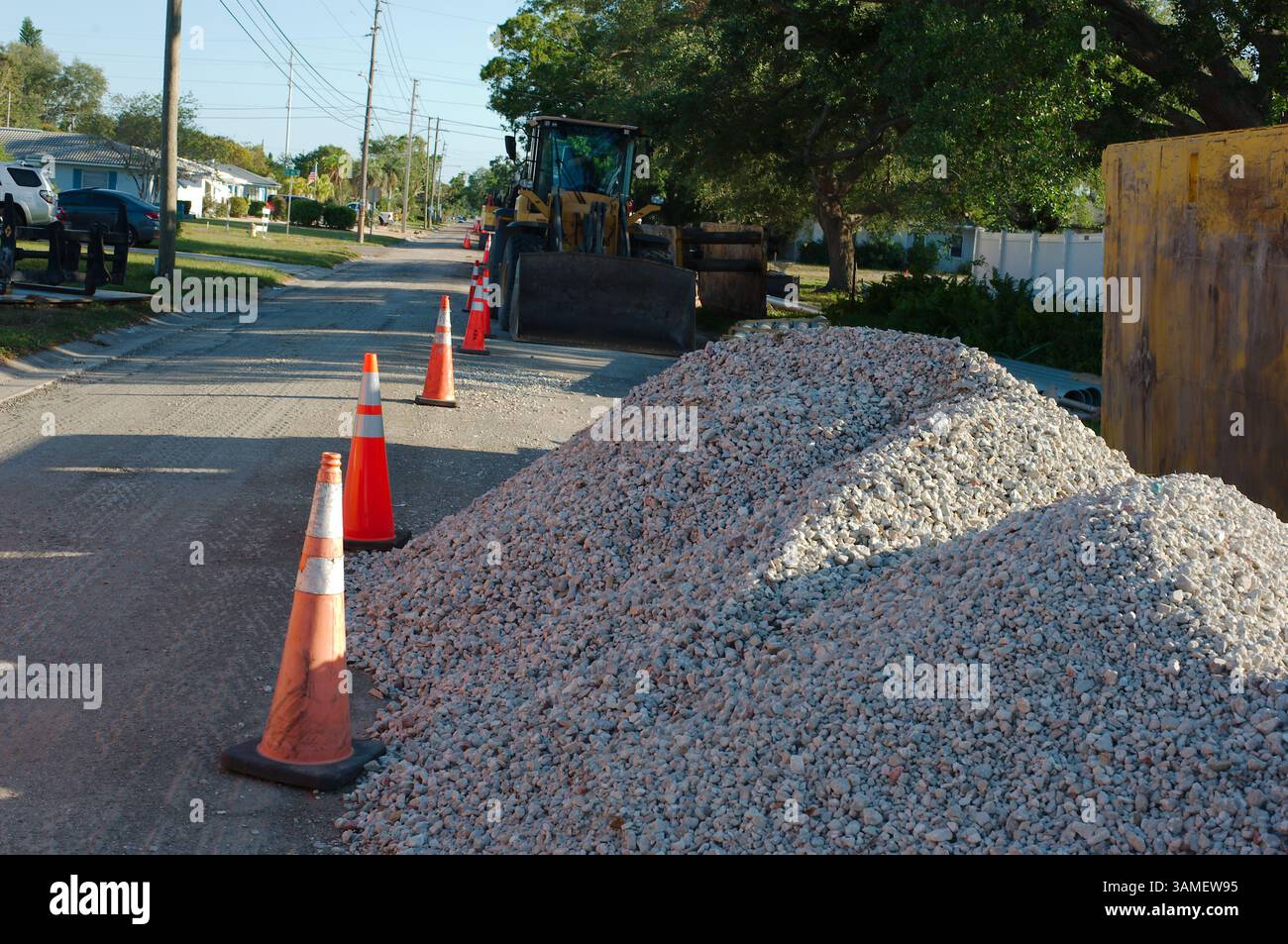 Road Construction Trench repair Site with Orange Barriers and Safety ...