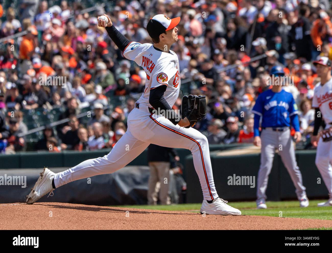 Baltimore, USA. 13th Apr, 2025. BALTIMORE, MD - APRIL 13: Baltimore Orioles pitcher Cade Povich ...