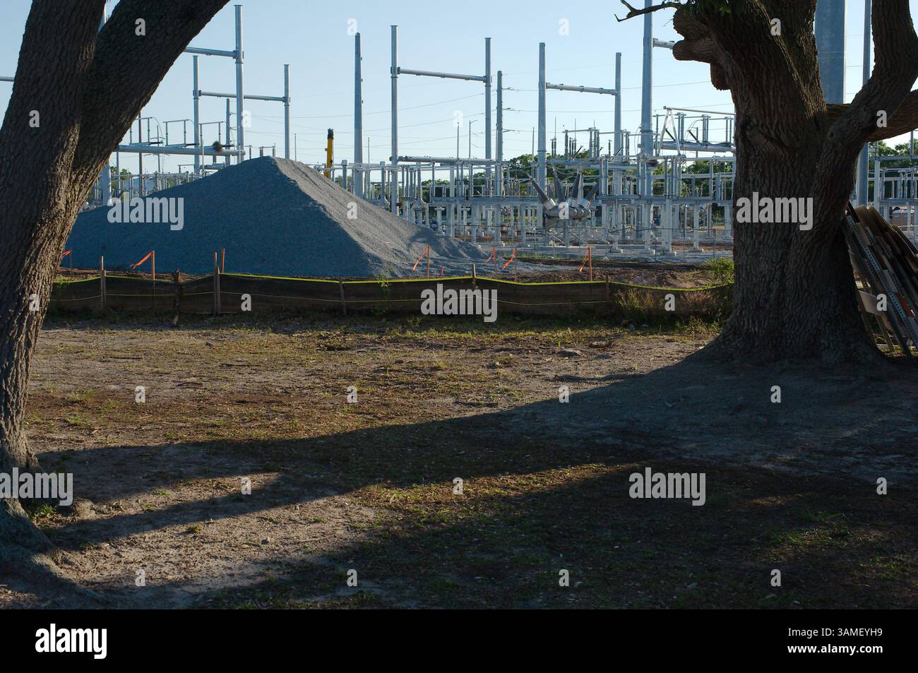 Gravel Pile at utility Construction Site with Electric Substation ...