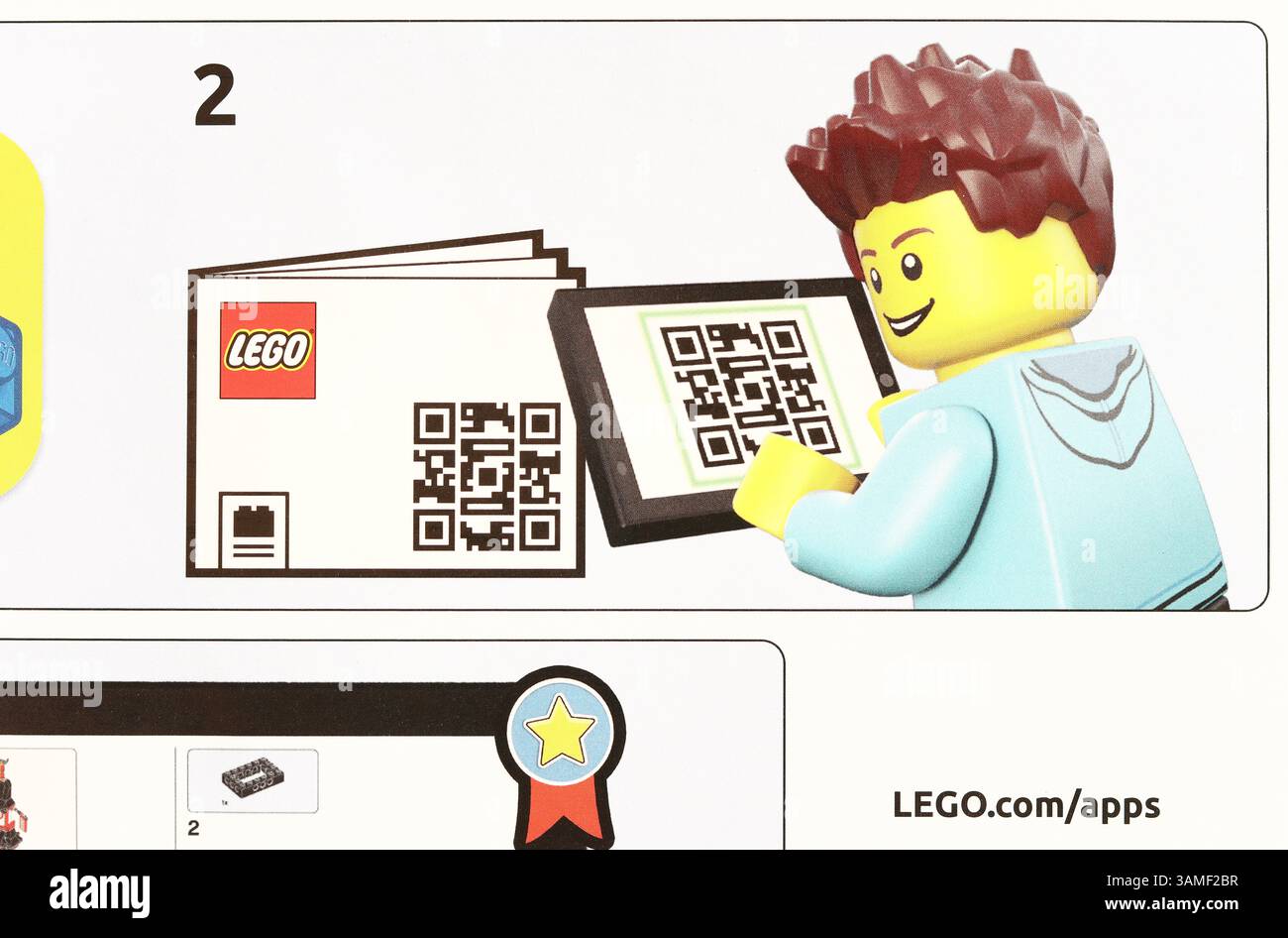 Lego manual with qr code and cartoon character illustration Stock Photo - Alamy