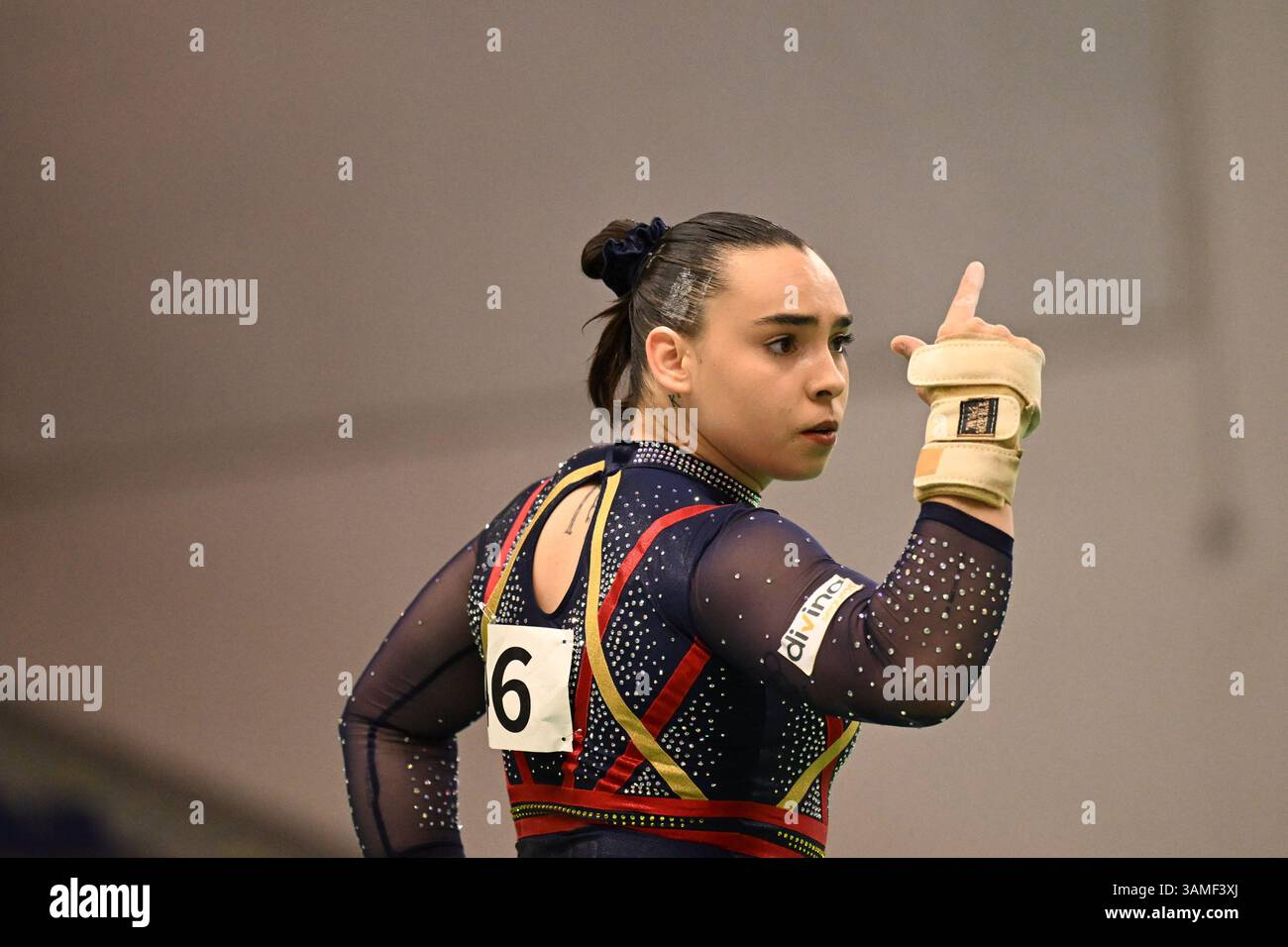 Jesolo, Italy. 13th Apr, 2025. Alba Petisco (ESP) floor during Trophy ...