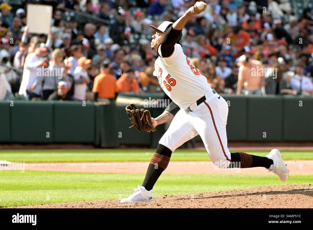BALTIMORE, MD - APRIL 13: Baltimore Orioles pitcher Gregory Soto (65 ...