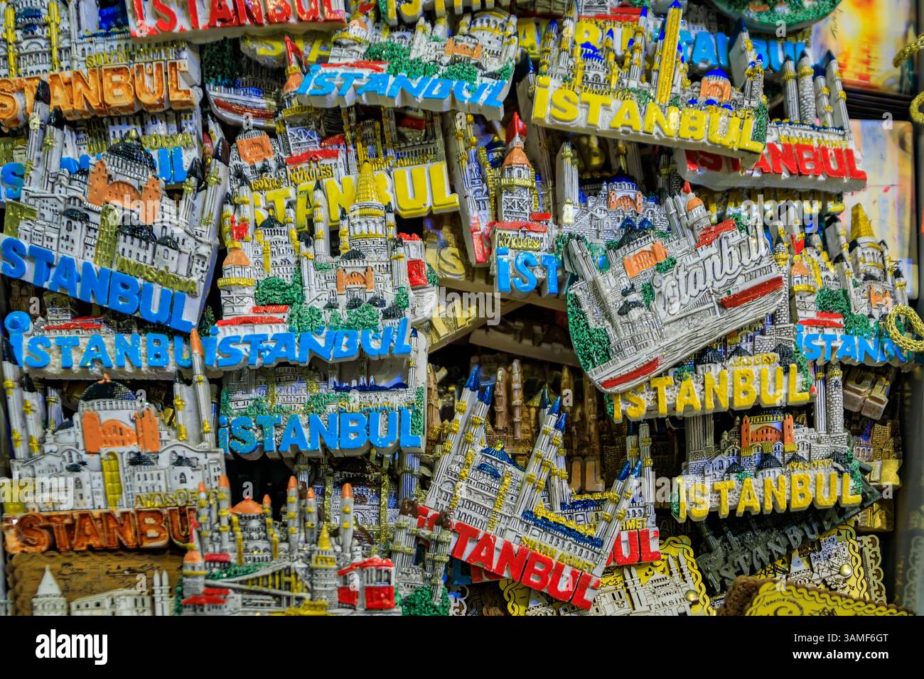 Vibrant display of colorful magnets featuring Istanbul landmarks like ...