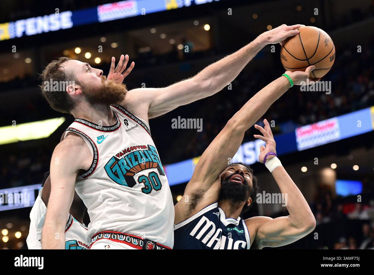 Memphis Grizzlies center Jay Huff (30) blocks a shot by Dallas ...