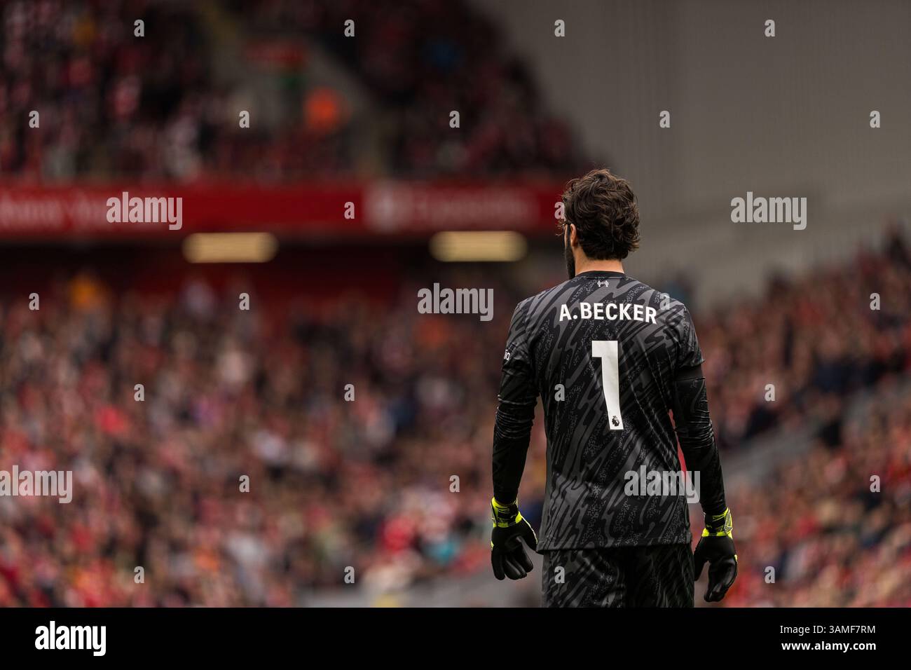 Anfield, Liverpool on Sunday 13th April 2025. Liverpool's Alisson ...