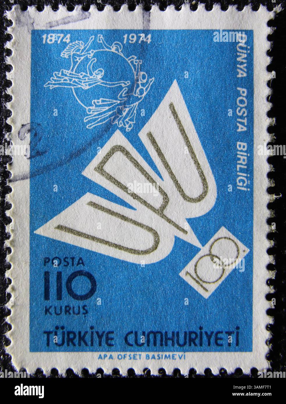ISTANBUL, TURKEY - JANUARY 01, 2021: Turkish stamp shows UPU Emblem ...