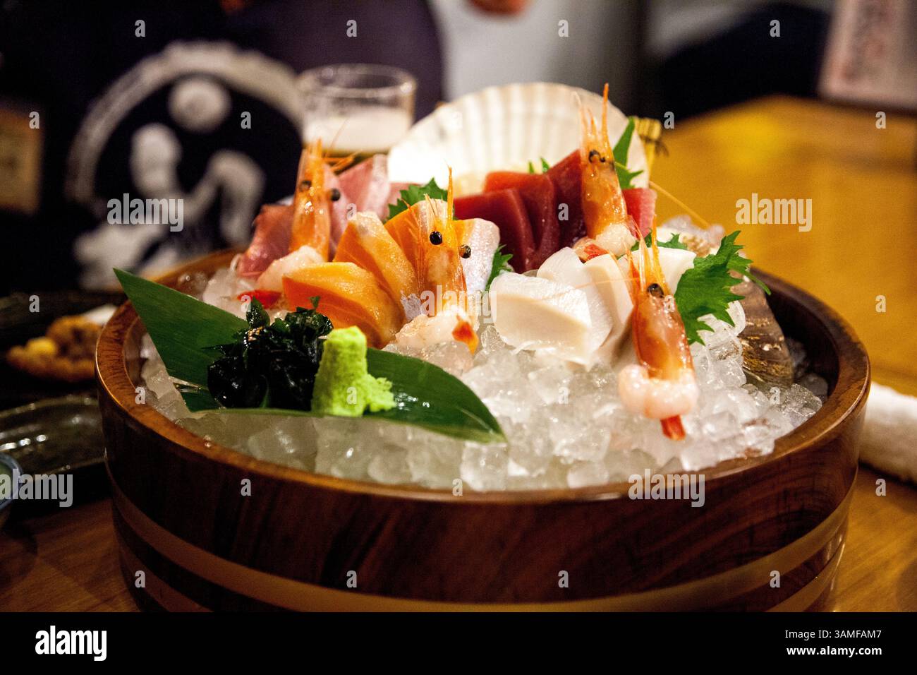 Fresh sashimi on ice at a Japanese restaurant Stock Photo - Alamy
