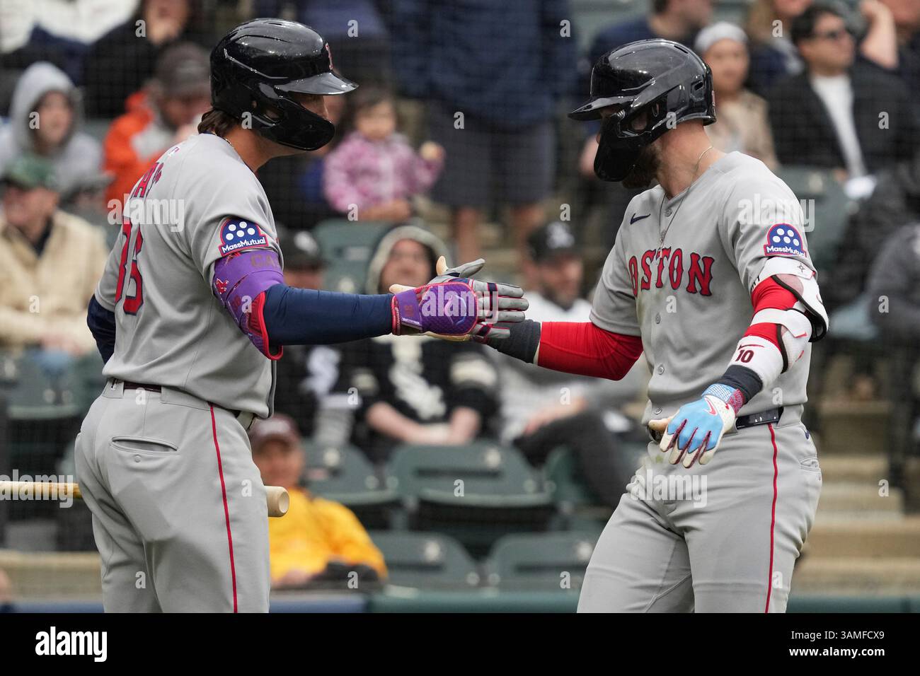 Boston Red Sox's Trevor Story, right, celebrates with Triston Casas ...