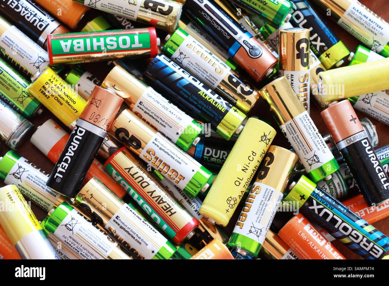 Collection of various battery types including alkaline and heavy duty ...