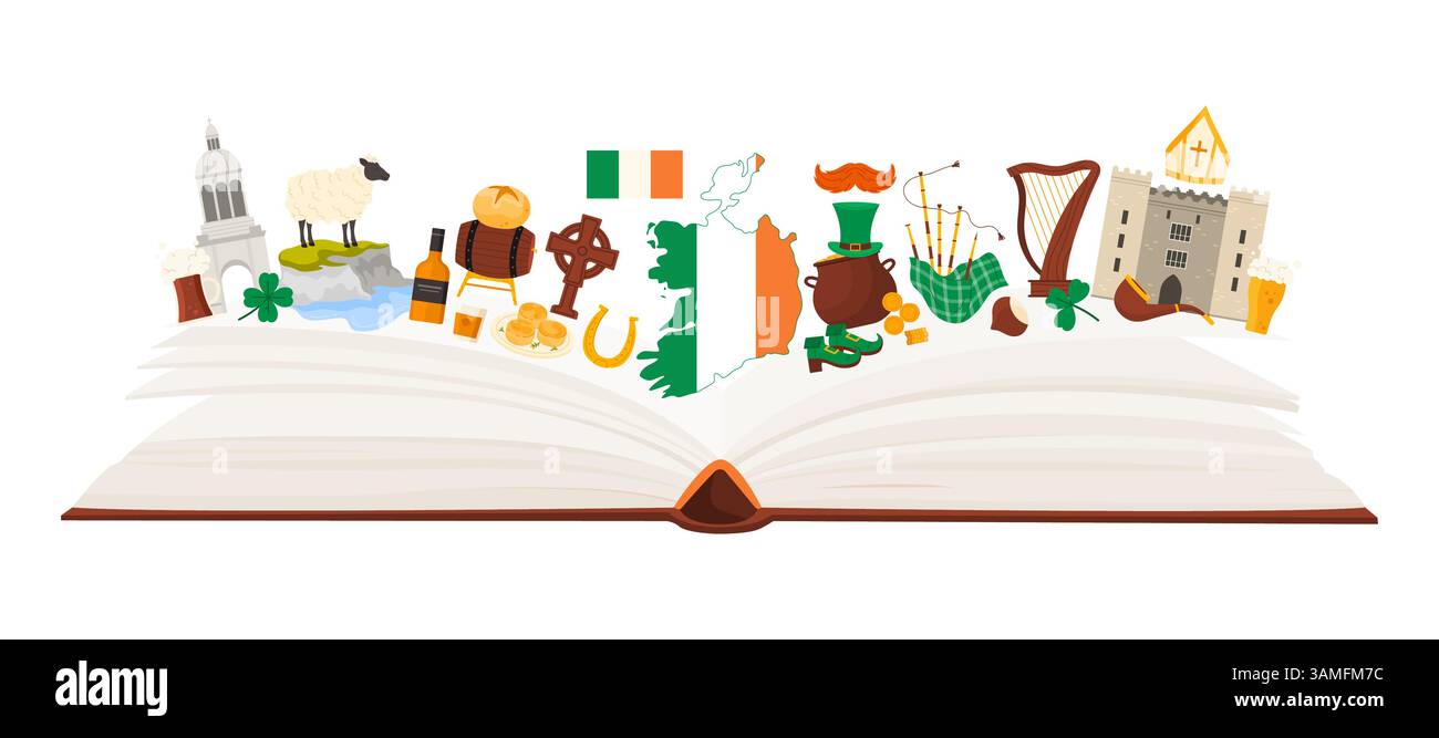 Ireland culture and landmarks, St Patrick Day holiday elements and ...