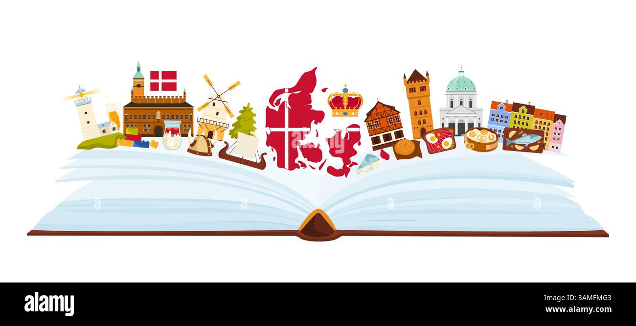Culture elements and landmarks emblem of Denmark, language study in ...