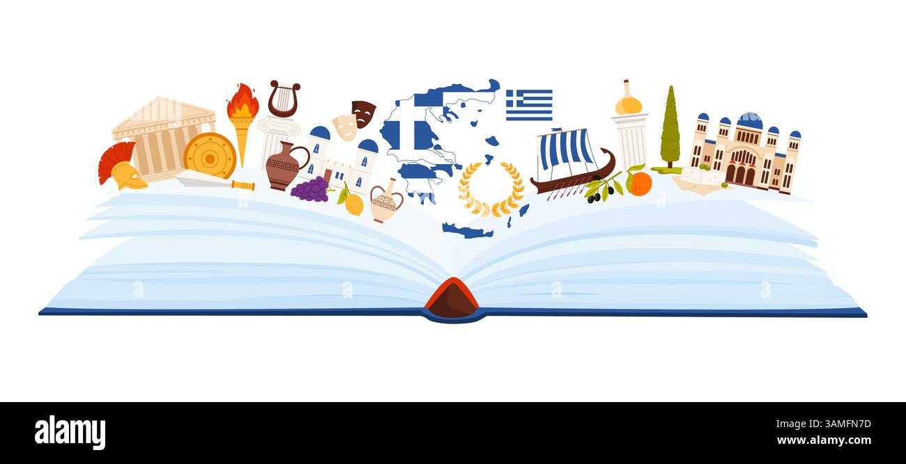 Greece history and culture elements, food and language study in ...