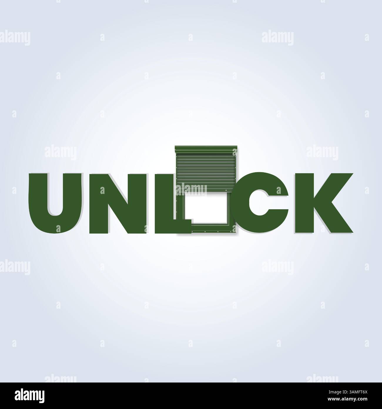 Unlock concept art, shutter unlock, blinds unlock isolated, silver ...