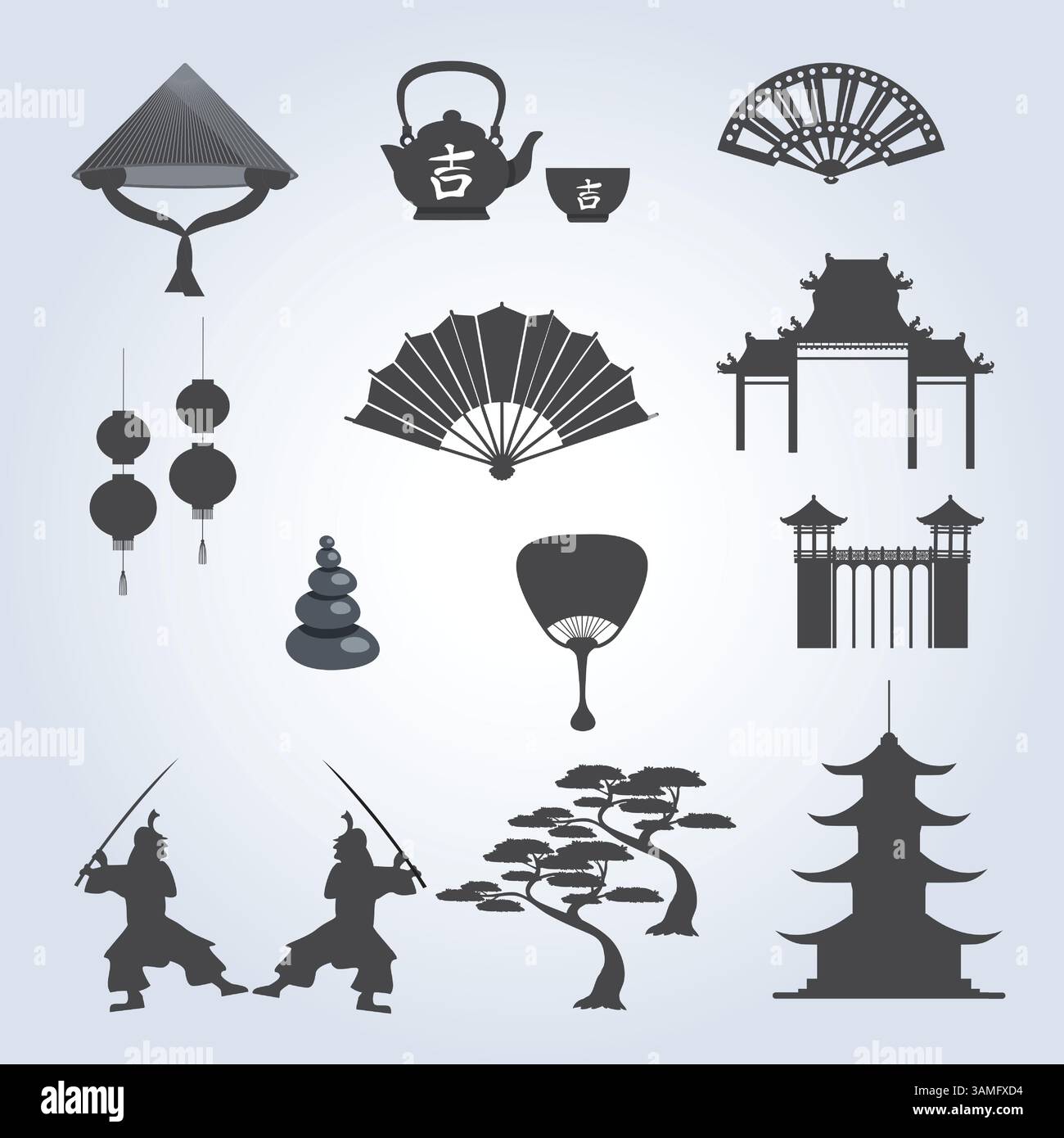 Chinese traditional theme symbol pack silhouette, worries, samurai ...