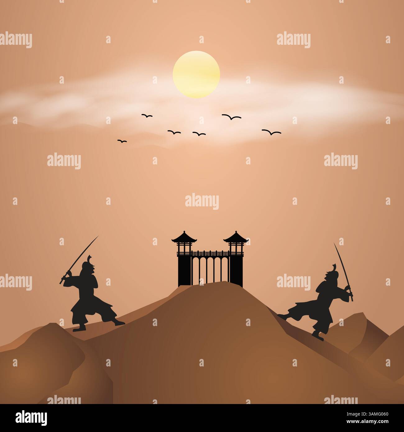 Minimalist Chinese architectural style archway, ancient Samurai ...