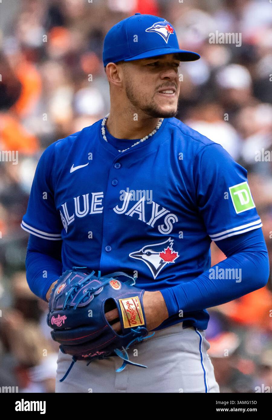 BALTIMORE, MD - APRIL 13: Toronto Blue Jays pitcher José Berríos (17) ready to pitch during a ...