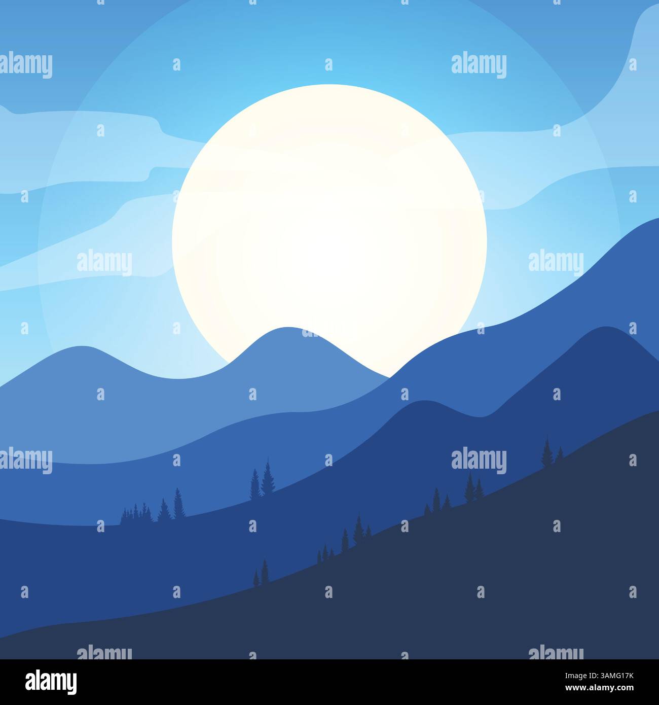 Minimalist mountain, Moon night, wallpaper dark blue, minimal abstract ...