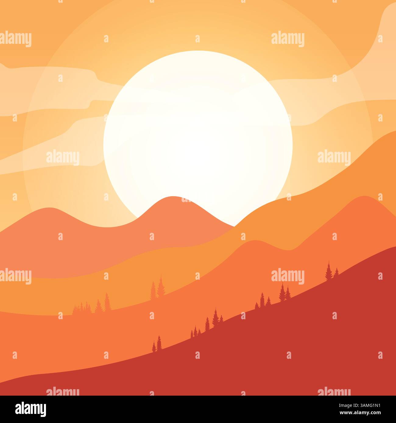 Minimalist mountain wallpaper, dark orange, Sun behind mountains, wallpaper, minimal abstract ...