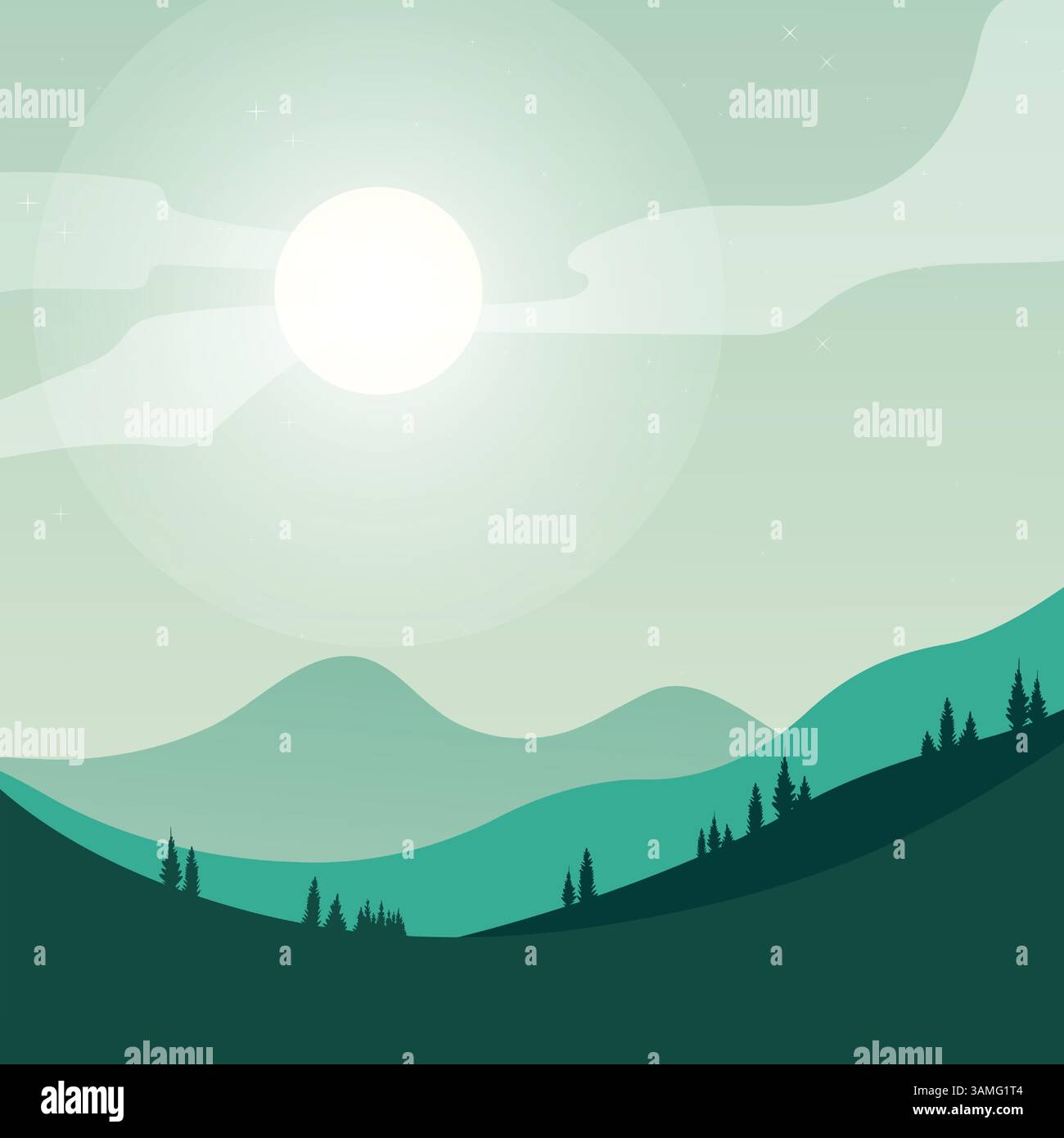 Minimalist mountain wallpaper, dark green, sunset, pine forest ...