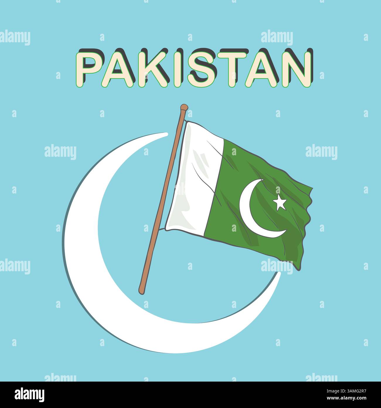Pakistan flag and moon social media, blue background, illustration art ...