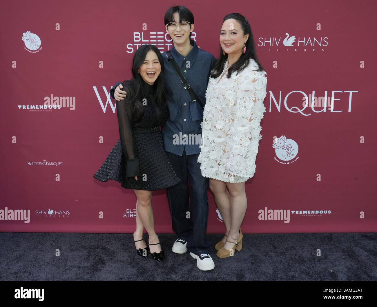 (L-R) THE WEDDING BANQUET Cast - Kelly Marie Tran, Han Gi-chan and Lily Gladstone at THE WEDDING ...