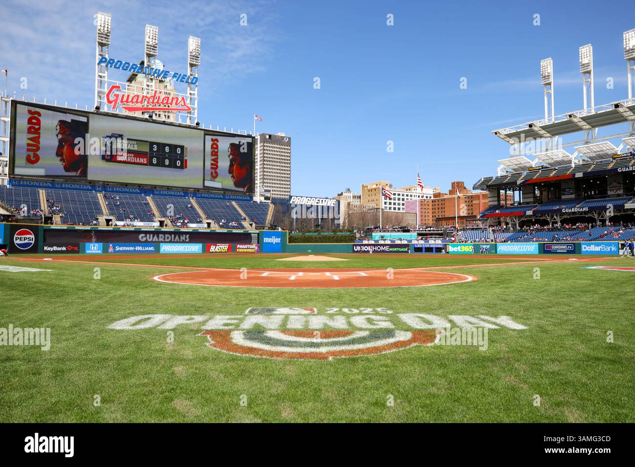 Cleveland, Ohio, USA. 13th Apr, 2025. Opening day logo on the field at ...