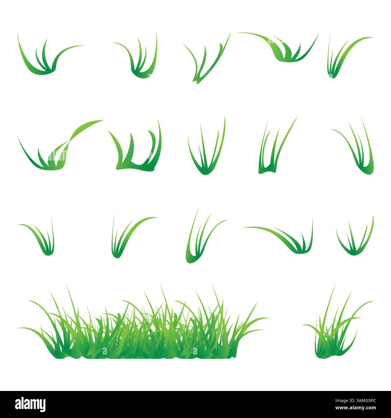 Set of green grass elements editable, grass cartoon set isolated on a white background Stock ...