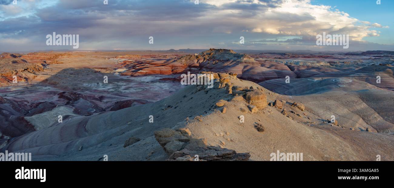 The colorful Bentonite Hills near Hanksville Utah at sunset. Photo ...