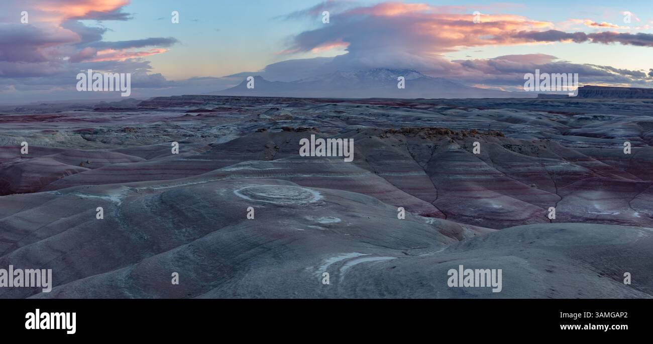 The colorful Bentonite Hills near Hanksville Utah at sunset. Photo ...