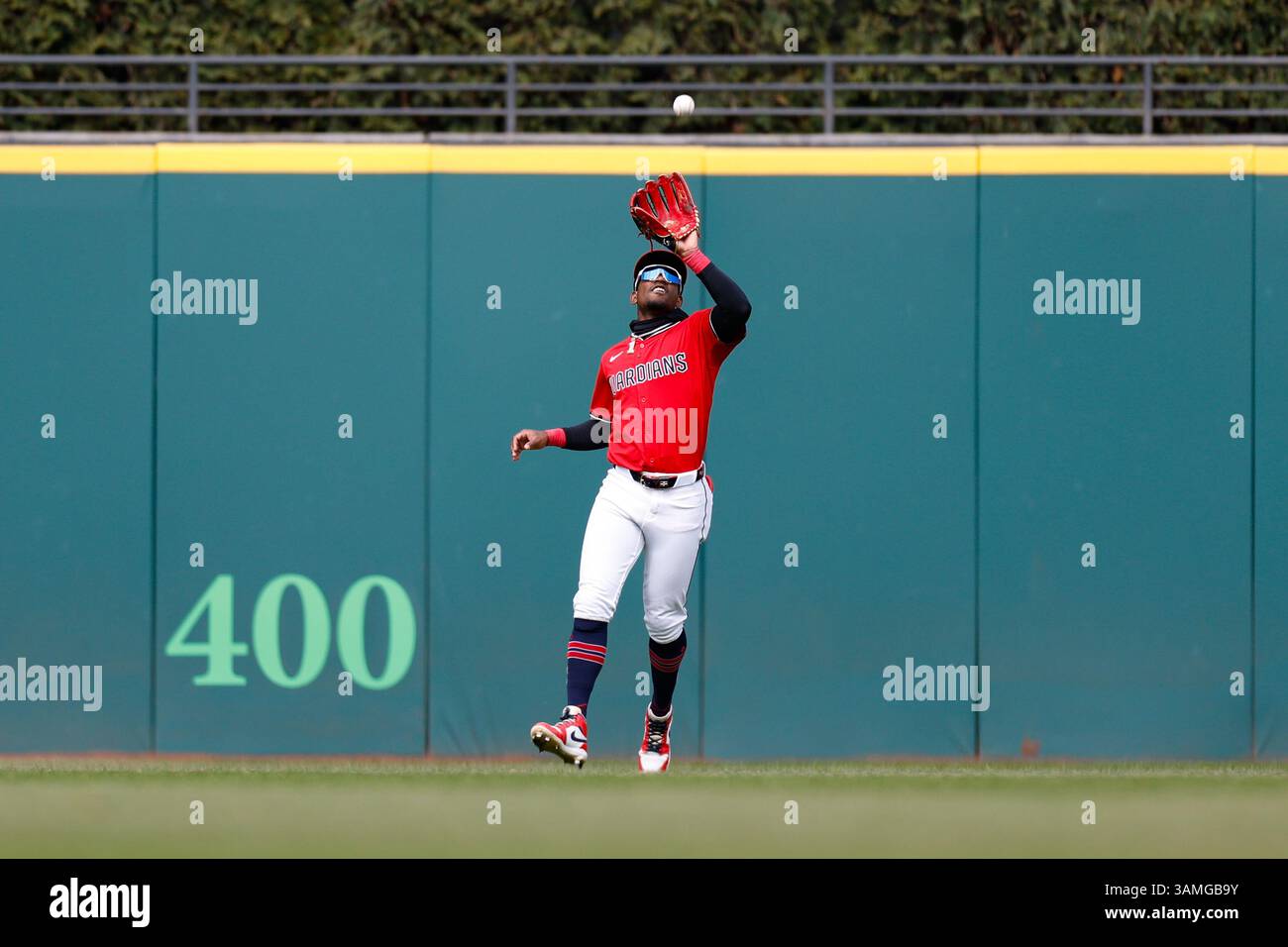 Cleveland, Ohio, USA. 13th Apr, 2025. Cleveland Guardians outfielder ...