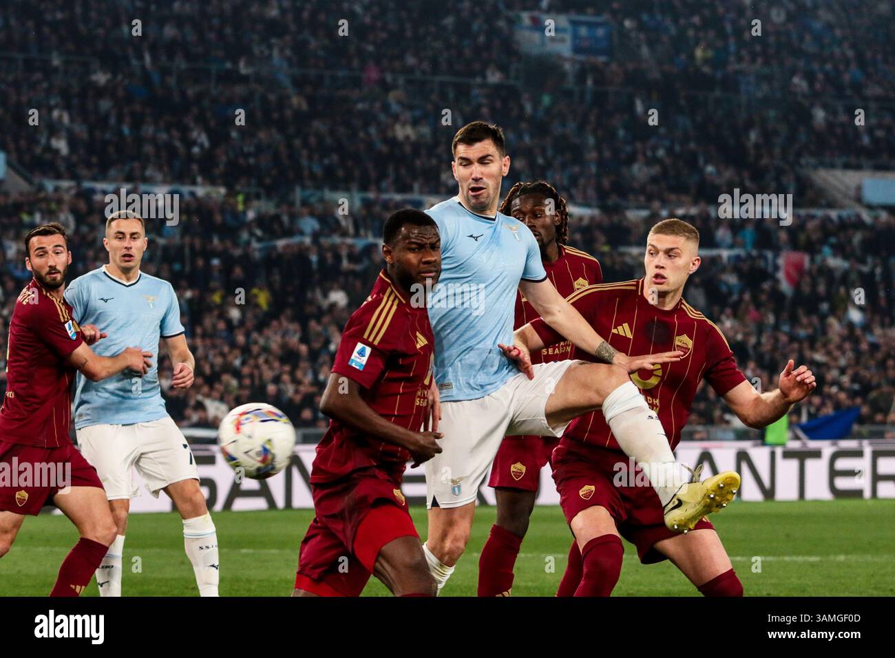 Alessio Romagnoli of SS LAZIO and Evan Ndicka of AS Roma during SS ...