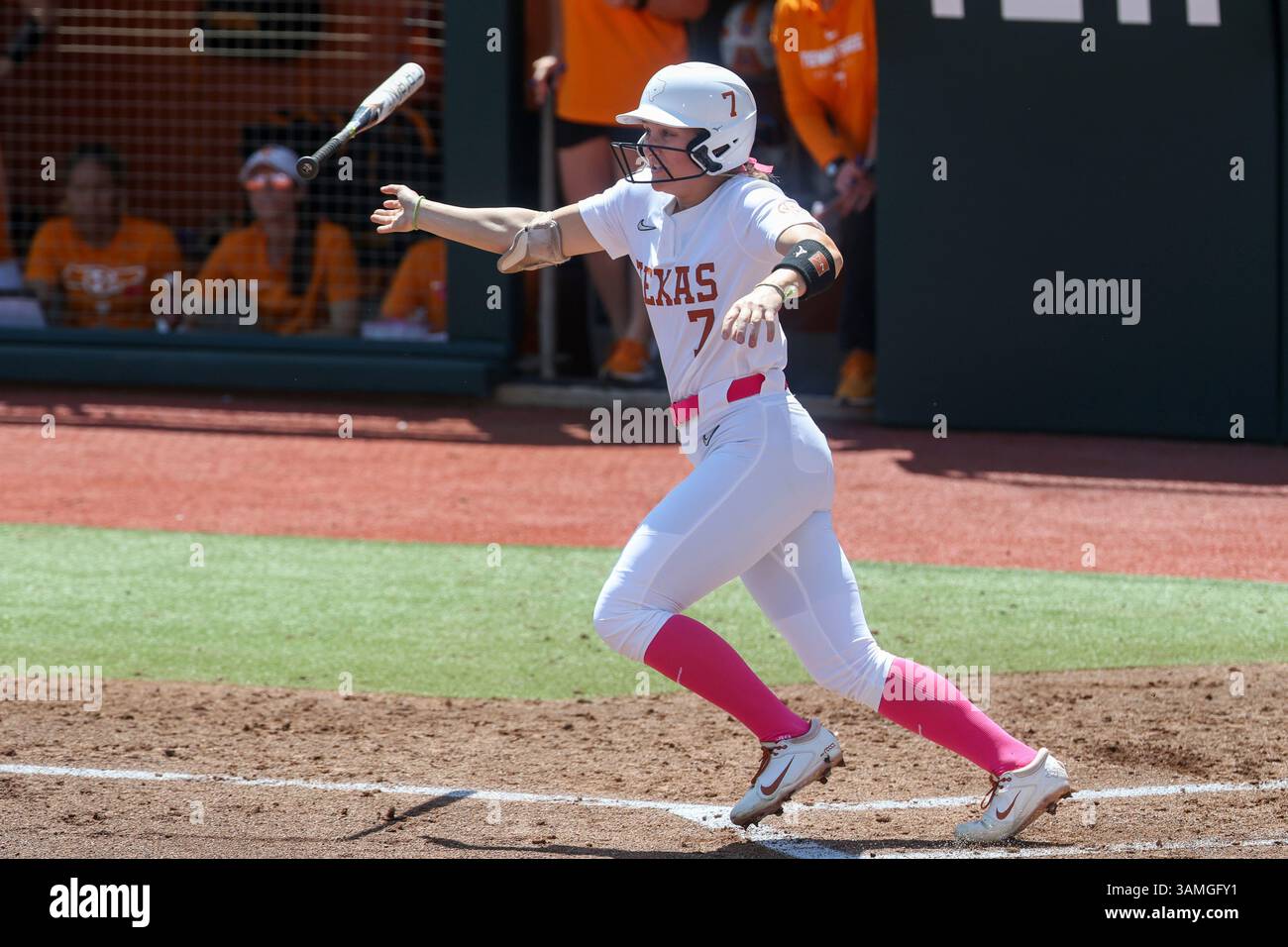 AUSTIN, TX - APRIL 13: Texas outfielder Ashton Maloney (7) tosses her ...