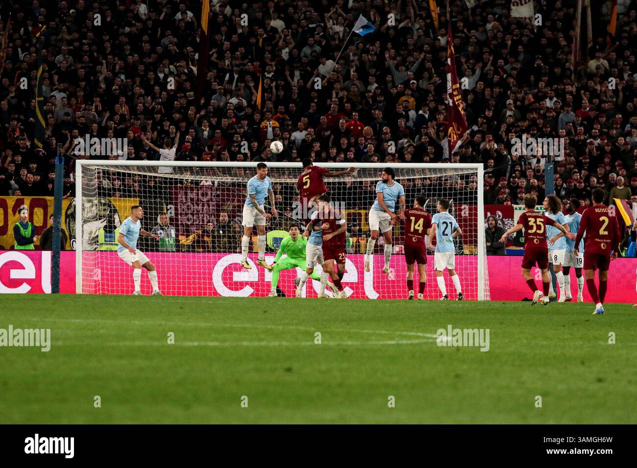 Alessio Romagnoli of SS LAZIO and Evan Ndicka of AS Roma during SS ...
