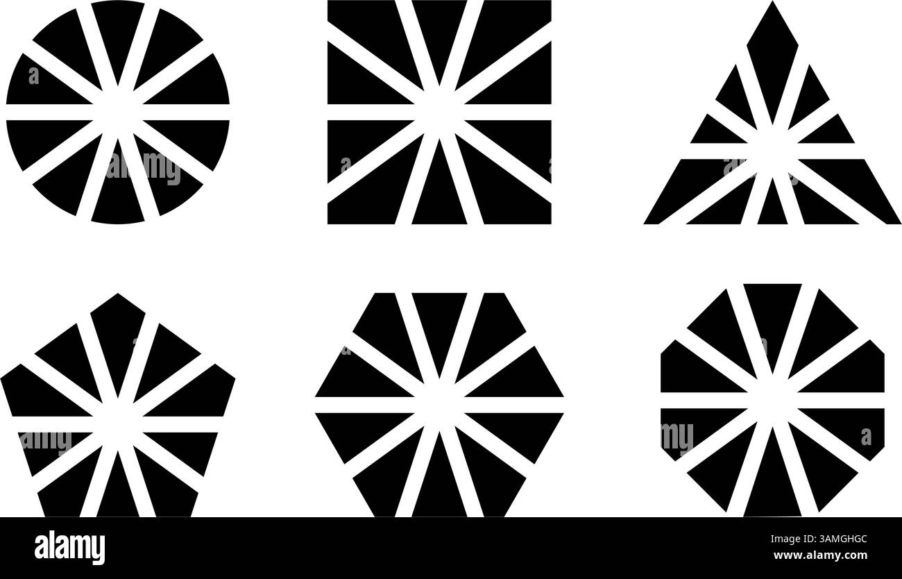 Geometric shapes divided into 10 segments isolated on white background ...