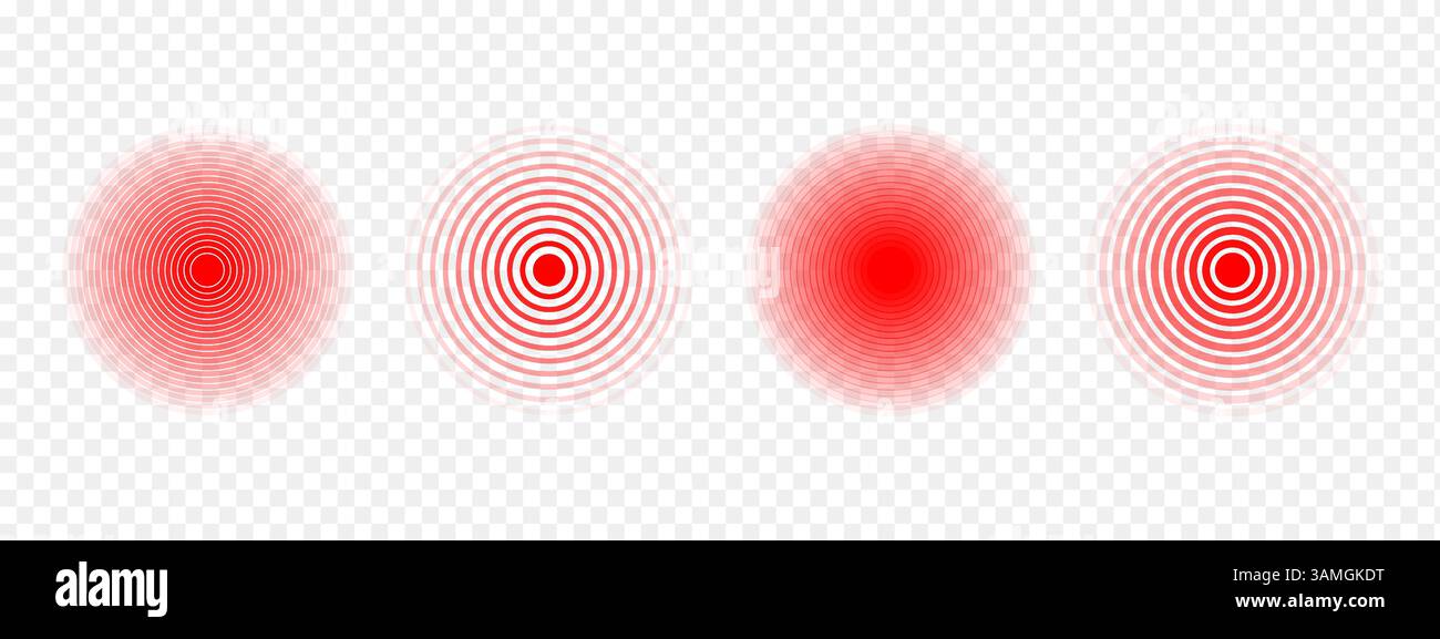 Red concentric circles. Pain localization icons. Sore, ache or ...
