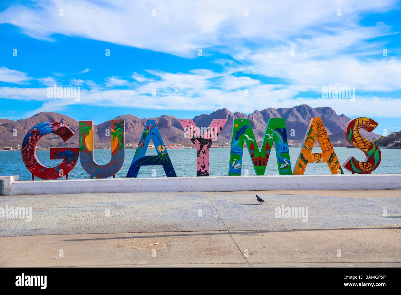 Monumental colorful letters at the tourist lalecon in Heroica Guaymas ...