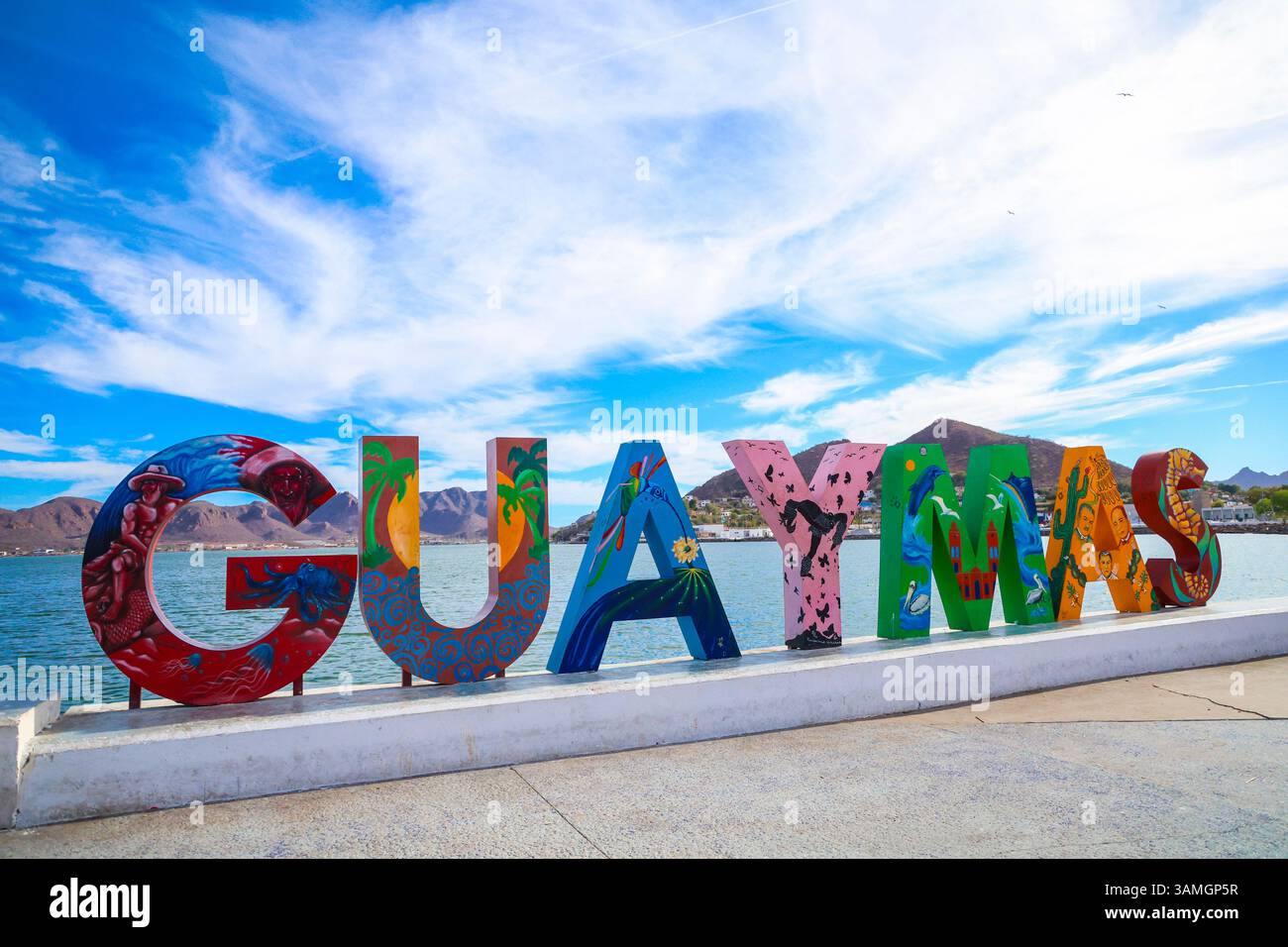 Monumental colorful letters at the tourist lalecon in Heroica Guaymas ...