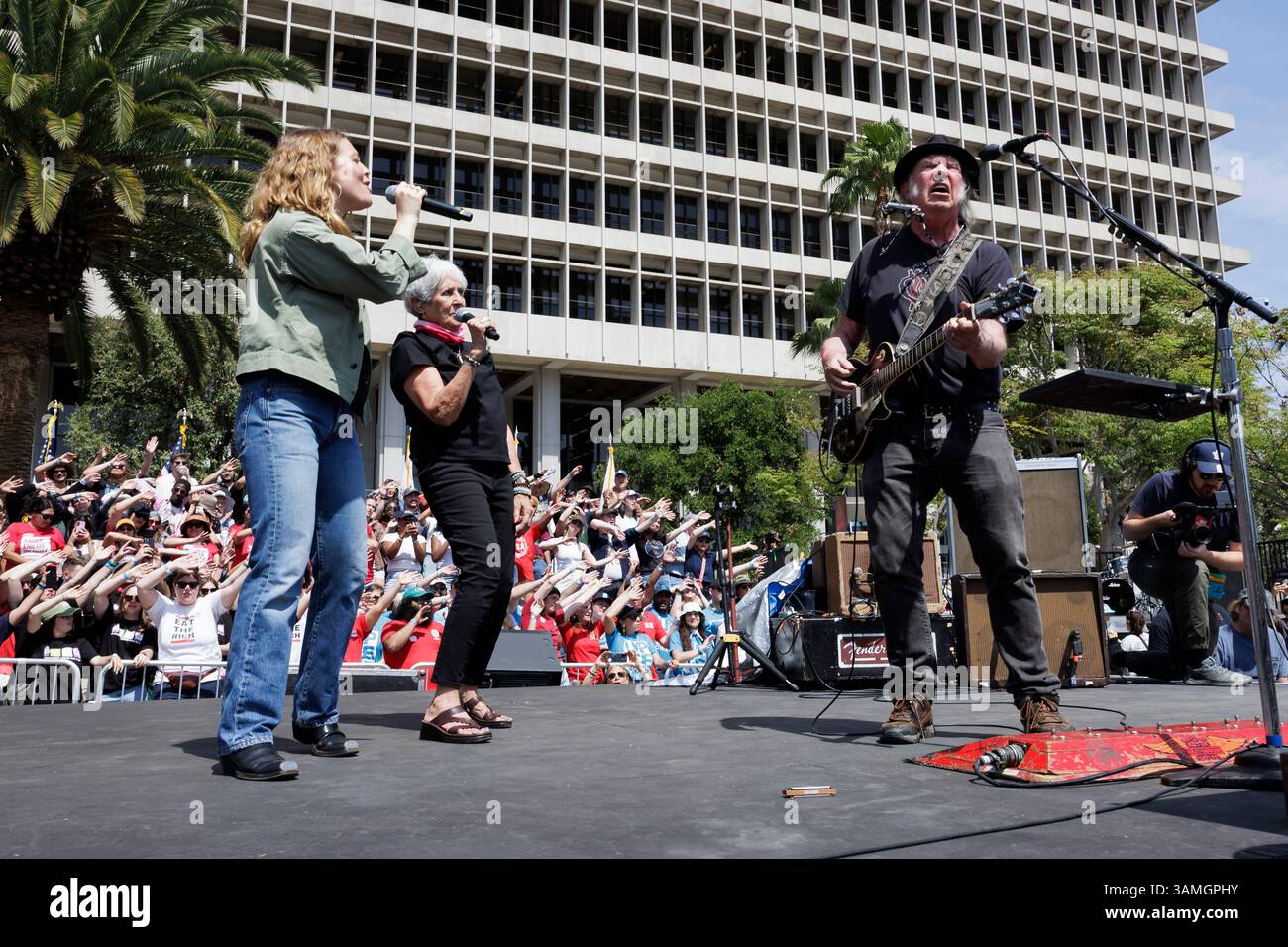 Los Angeles, USA. 12th Apr, 2025. Maggie Rogers (left), Joan Baez ...
