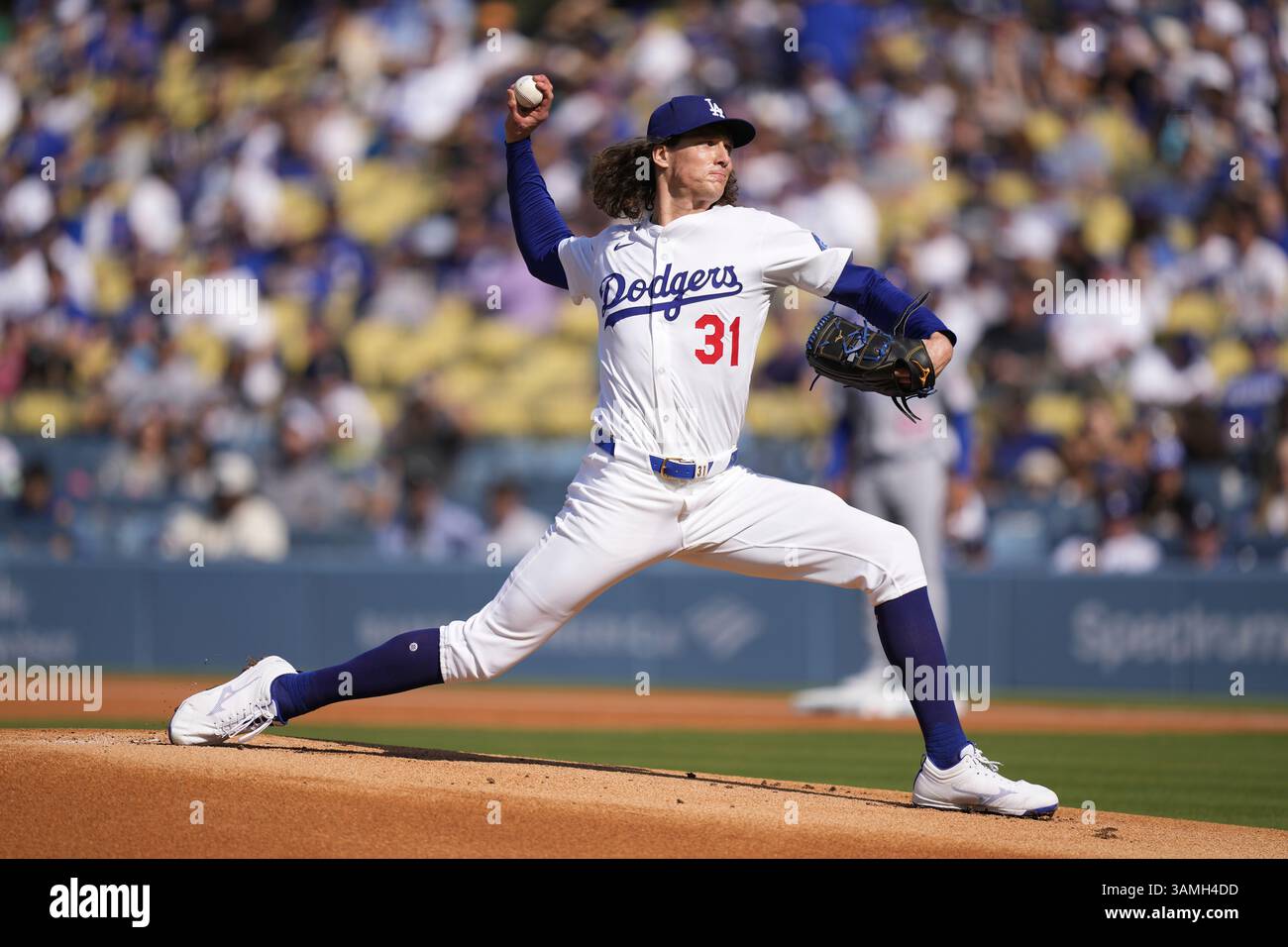 Los Angeles Dodgers starting pitcher Tyler Glasnow throws to the plate ...