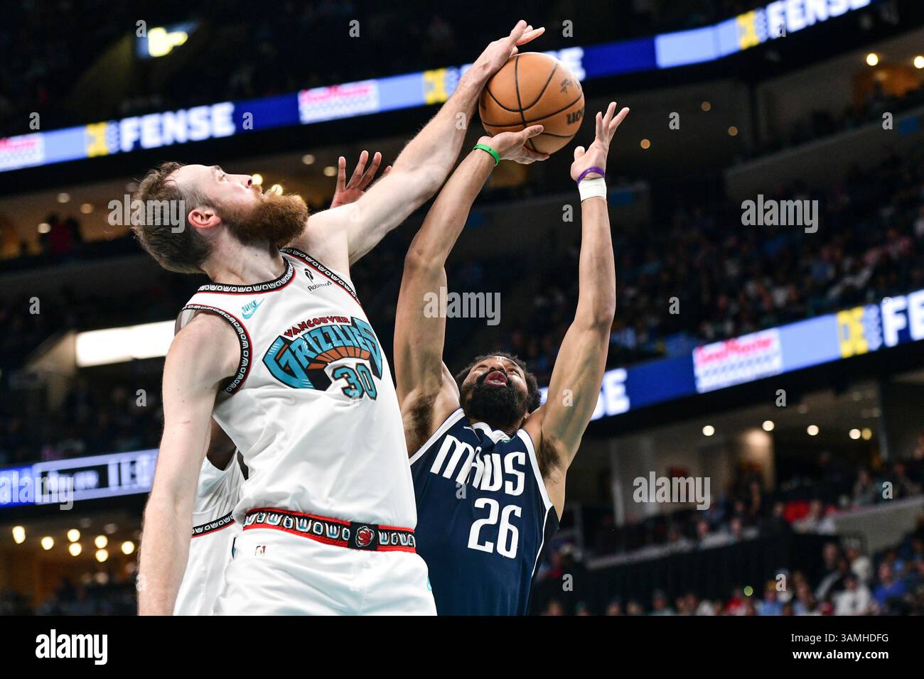 Memphis Grizzlies center Jay Huff (30) blocks a shot by Dallas ...