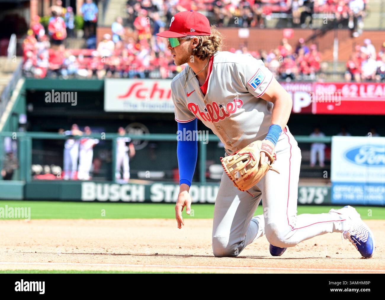 ST. LOUIS, MO - APRIL 13: Philadelphia third baseman Alec Bohm (28 ...