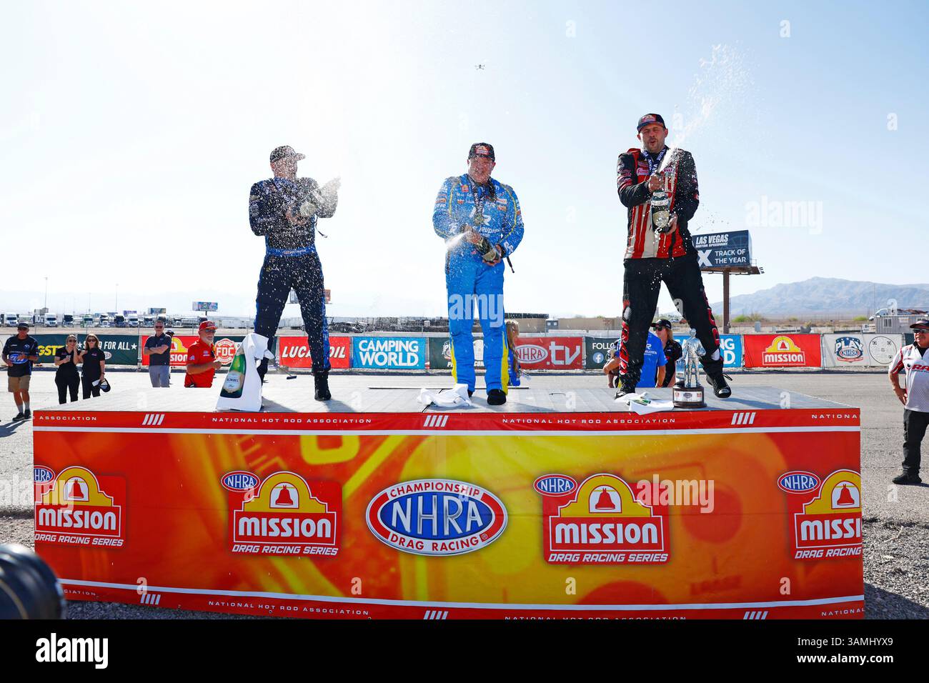 LAS VEGAS, NV - APRIL 13: Austin Prock (1 FC, left) NHRA Funny Car ...