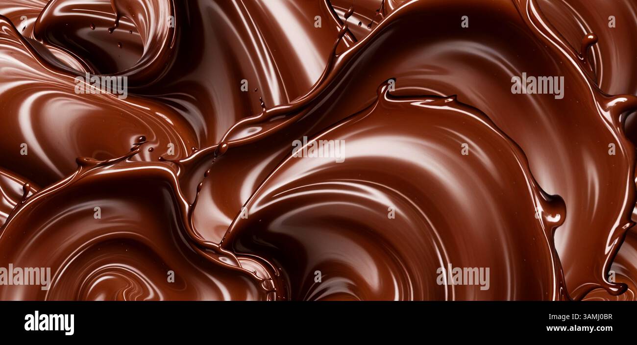 Background of thick melted milk chocolate, close-up . Processed collage of melted liquid ...