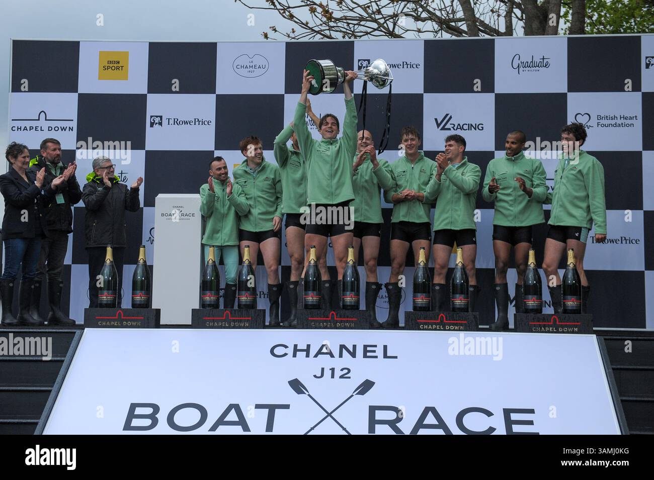 Cambridge men celebrate their victory over Oxford at Quintin Boat Club ...
