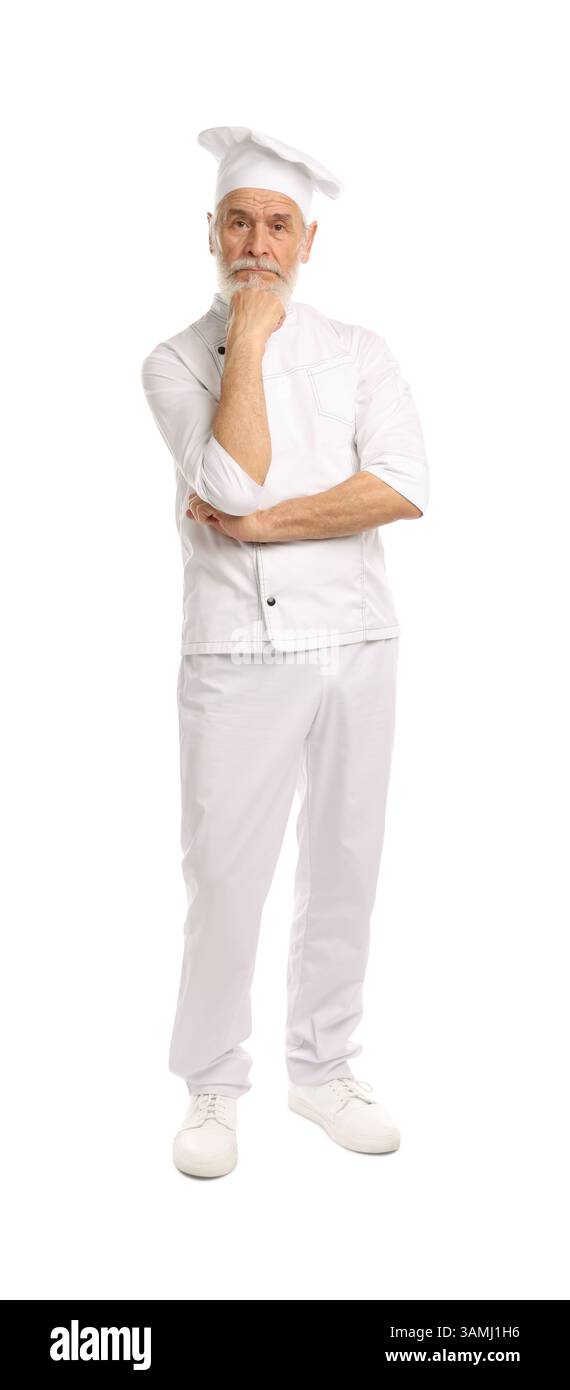 Full length portrait of professional pastry chef on white background ...