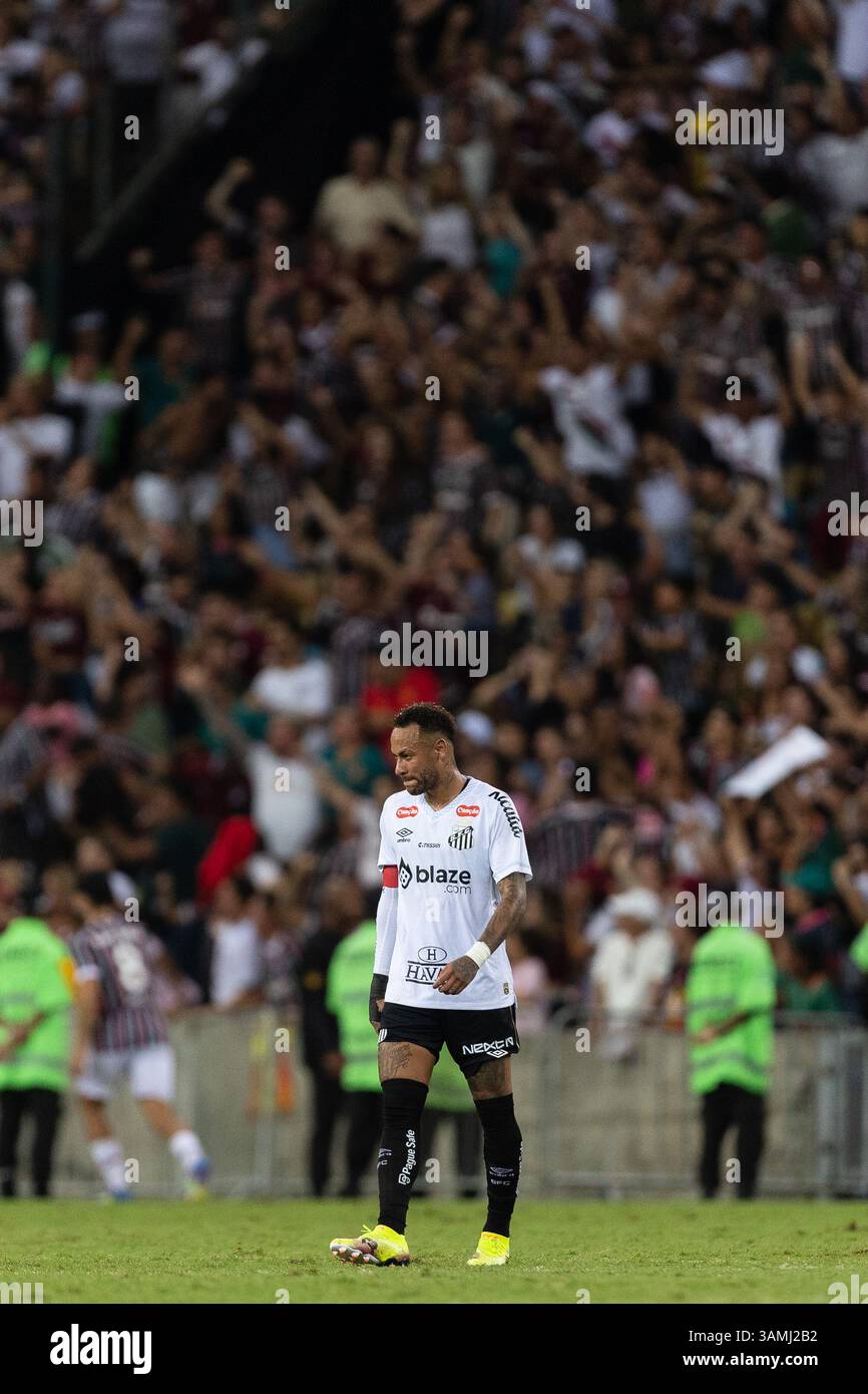 RIO DE JANEIRO, BRAZIL - APRIL 13: NEYMAR JR of Santos looks on during ...