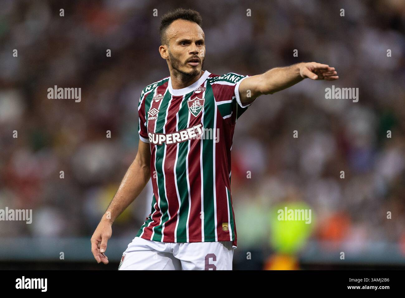 RIO DE JANEIRO, BRAZIL - APRIL 13: RENE of Fluminense gestures during ...